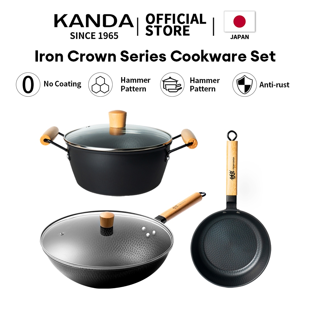 KANDA Iron Crown Series Cookware Set (Wok/Frying Pan/Saucepan) With Lid Non Stick Pot | Shopee ...