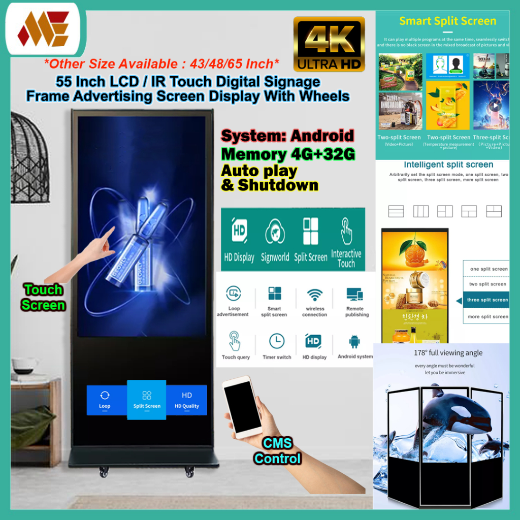 55 Inch 4K Advertising Display Digital Marketing Signage Kiosk Standing ...