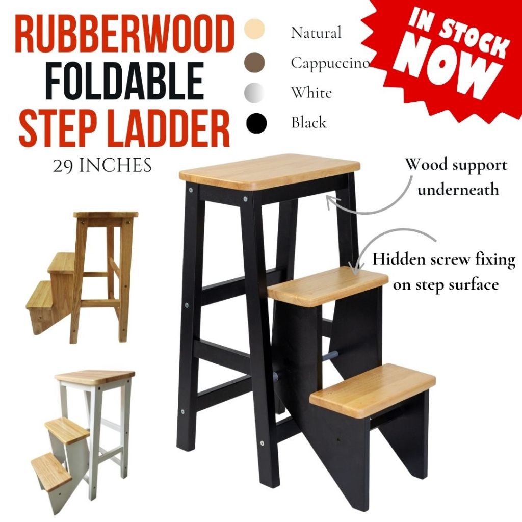 🇲🇾 3 Step Solid Wood Ladder, Foldable Ladder Stool, Kerusi Kayu Tangga ...