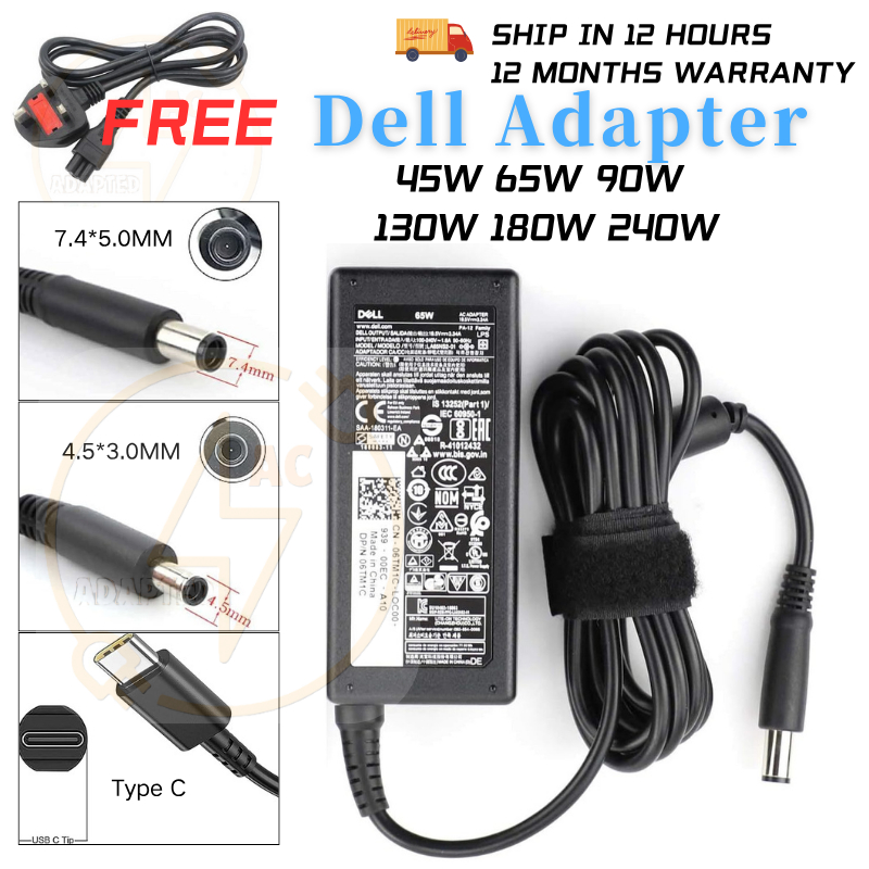 Dell Laptop Adapter 45W 65W 90W 130W 240W Charger (4.5*3.0MM /7.4*5.0MM ...