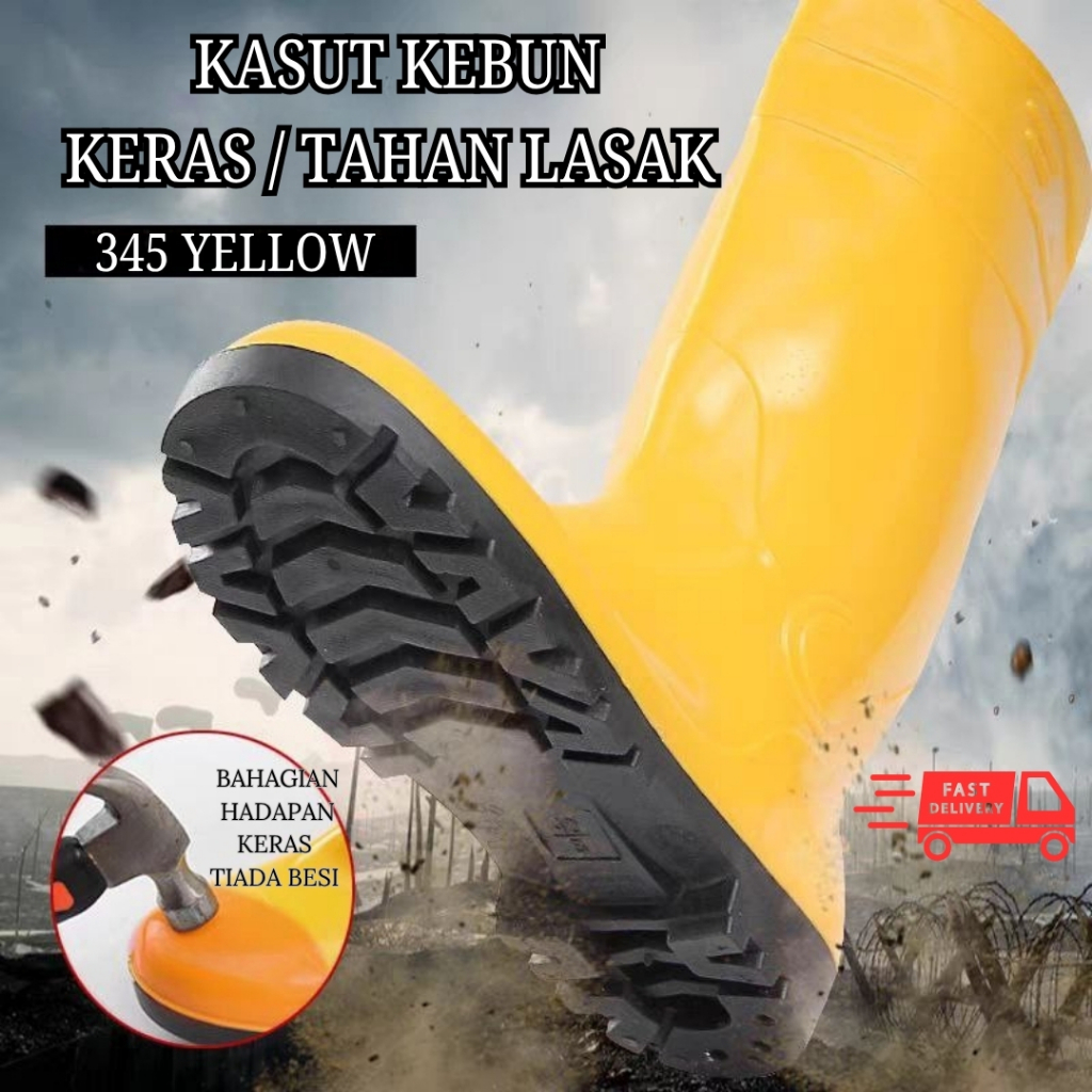 345 YELLOW / KASUT KEBUN / KASUT TAHAN LASAK / MEN'S RAIN BOOT / SAFETY ...