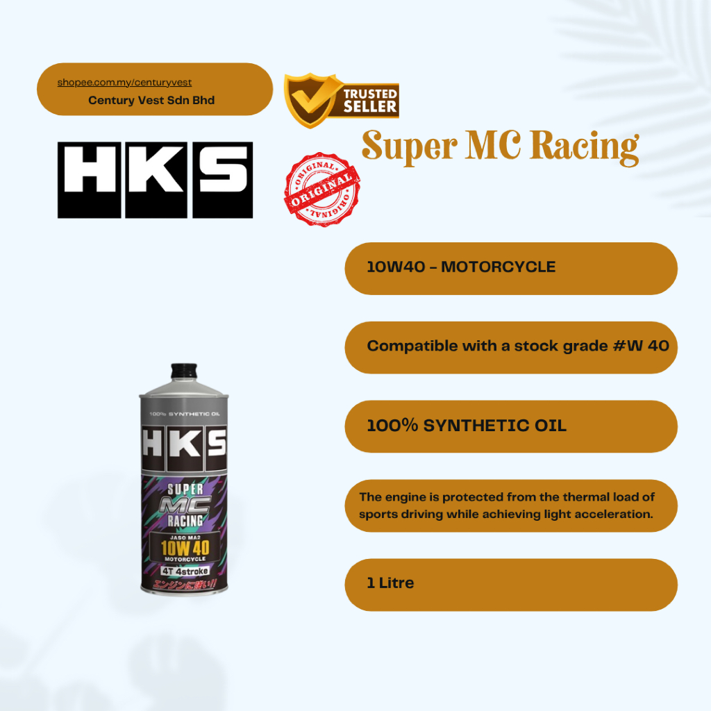 HKS SUPER MC Racing Motorcycle Engine Oil 10W-40 (Fully Synthetic ...