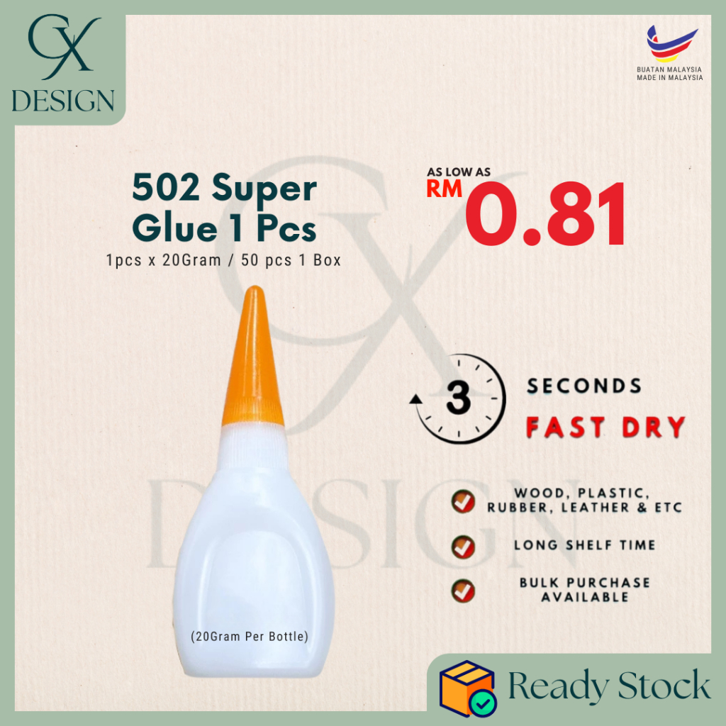 502 Super Glue 20g | 3 Saat Fast Dry | Strong Adhesive Instant Bond | Gam Kuat Melekat for ...