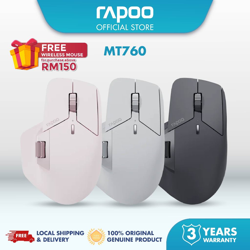 Rapoo MT760 Wireless Rechargeable Mouse 4000 DPI Bluetooth mouse Easy ...