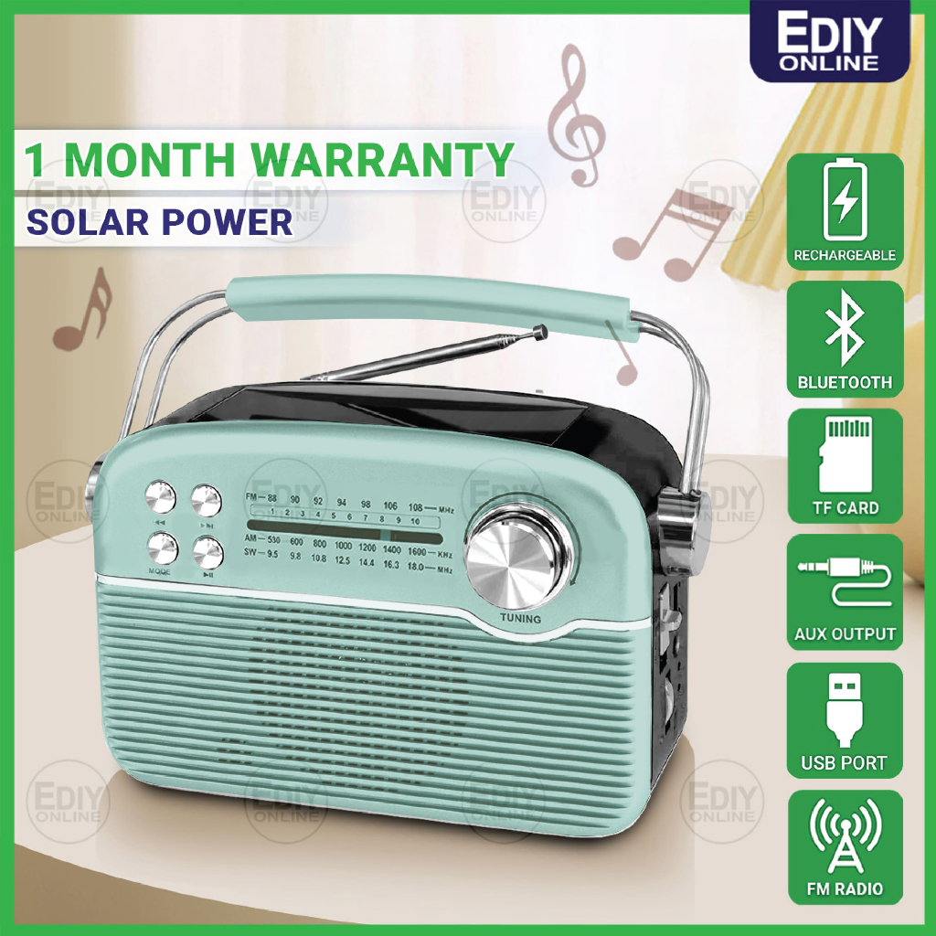 CLASSICAL SOLAR RECHARGEABLE RADIO MP3 MUSIC PLAYER USB SD AUX WIRELESS ...