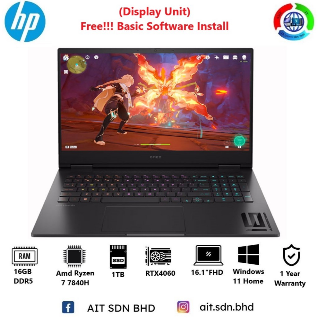 HP OMEN 16-xf0006AX 16.1"FHD Gaming Laptop Ryzen 7-7840H 16GB 512+512GB ...