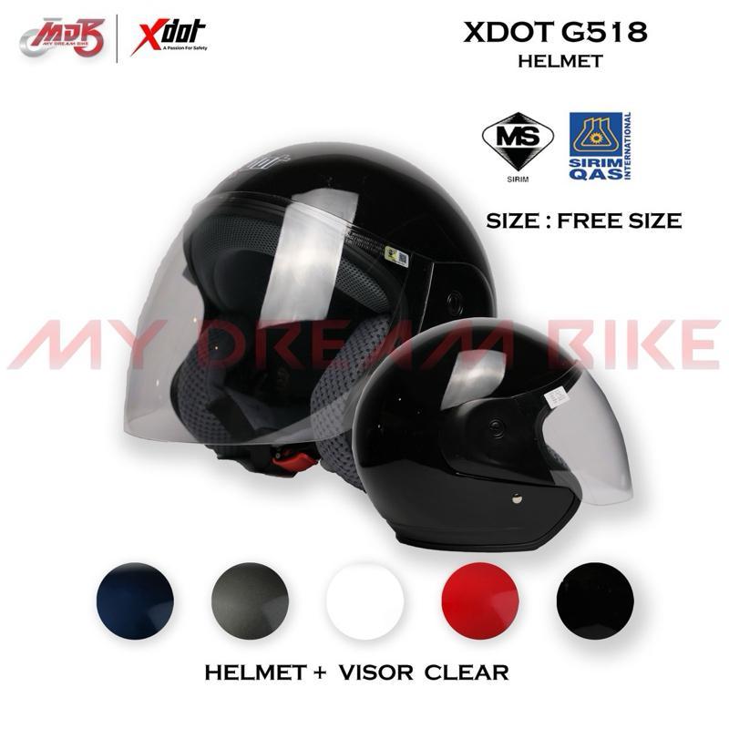 X-DOT Helmet G518 Open Face Free Size Bulat Plain Design visor clear ...