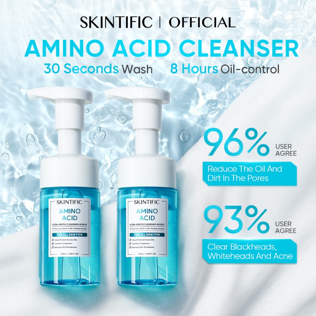SKINTIFIC Amino Acid Gentle Cleansing Mousse pencuci muka Acne Oil ...