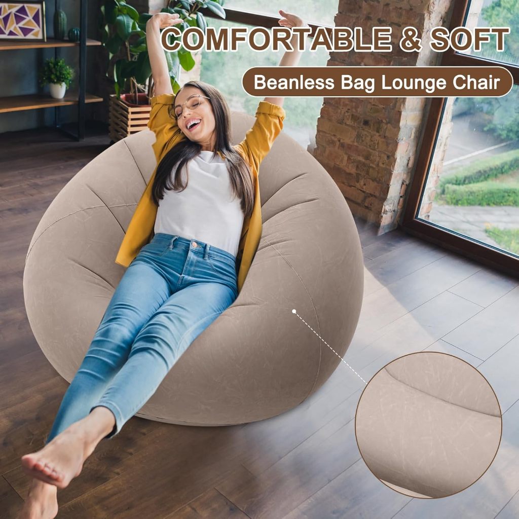 Comfy Flocking Inflatable Lazy Sofa Bean Bag Chair | Kerusi Rehat Sofa ...