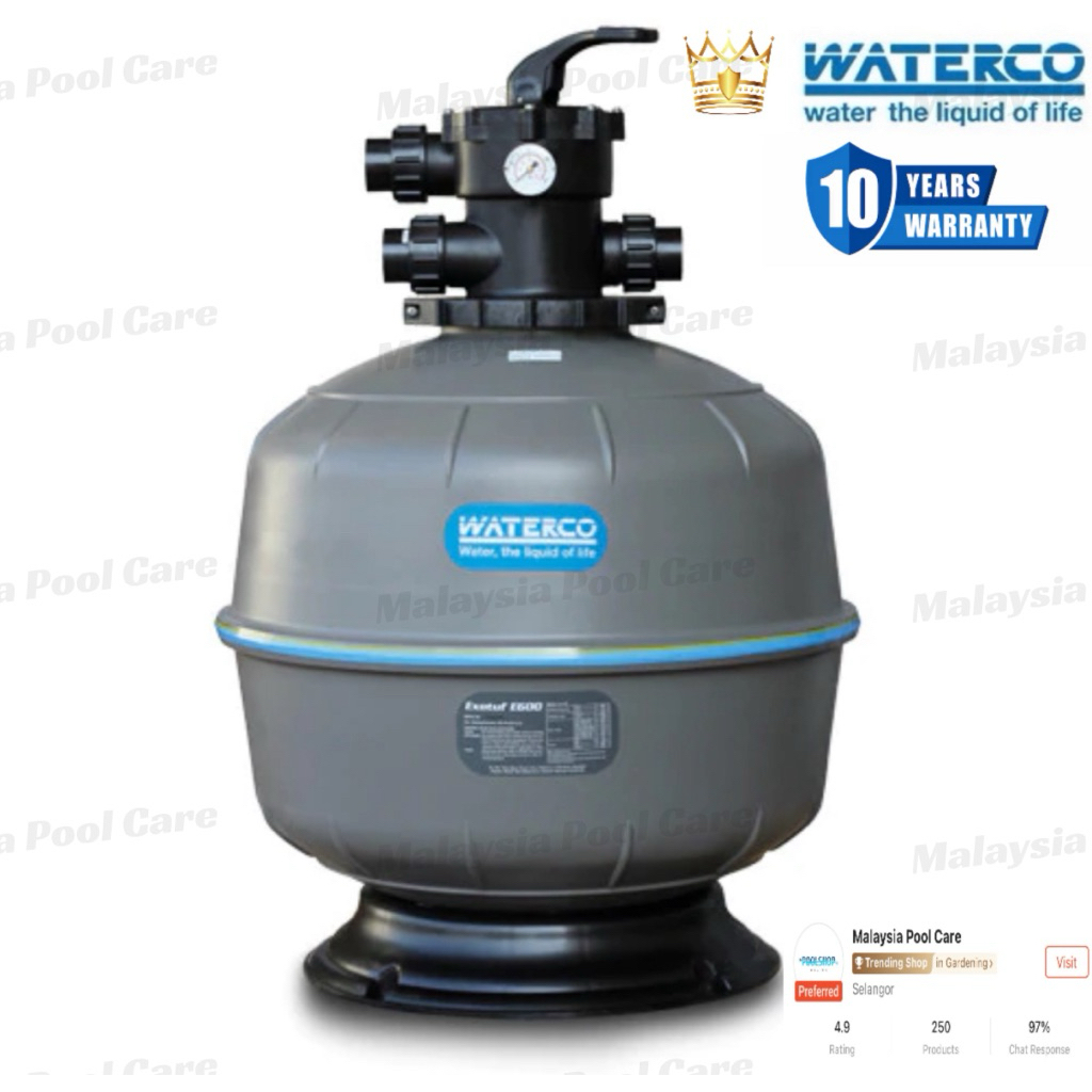 WATERCO Swimming Pool Sand Filter - WATERCO E500 20" (2.5 Bar) C/W 40mm ...