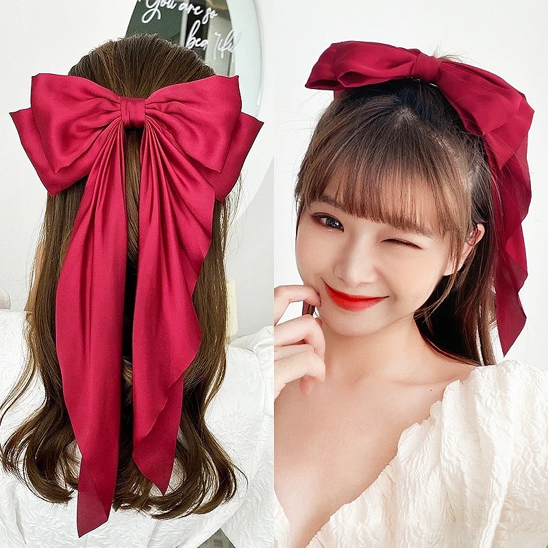 Colourful Big Long Ribbon Hairclip | Chiffon Bow Knot | Klip Rambut ...