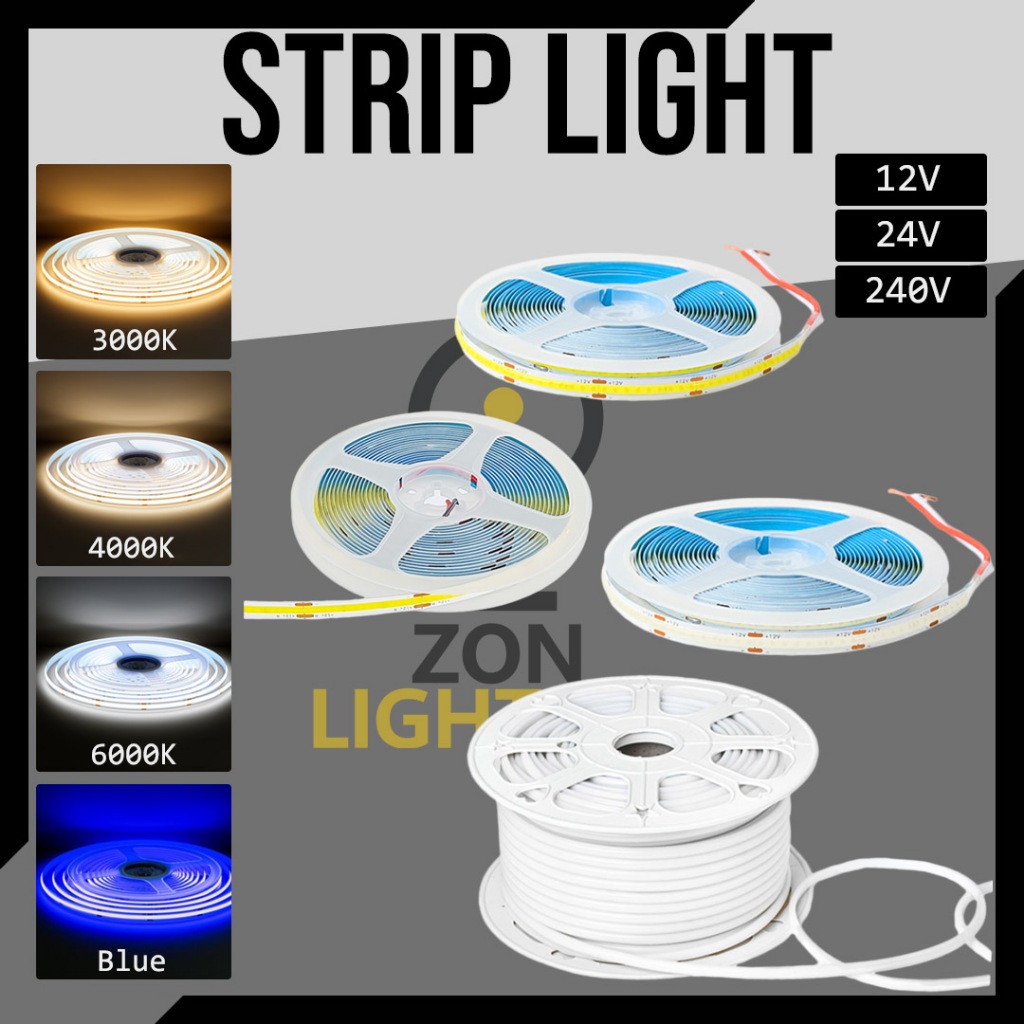 COB LED Strip Light 12V 24V 220V 320 LEDs/m High Density Flexible Tape ...