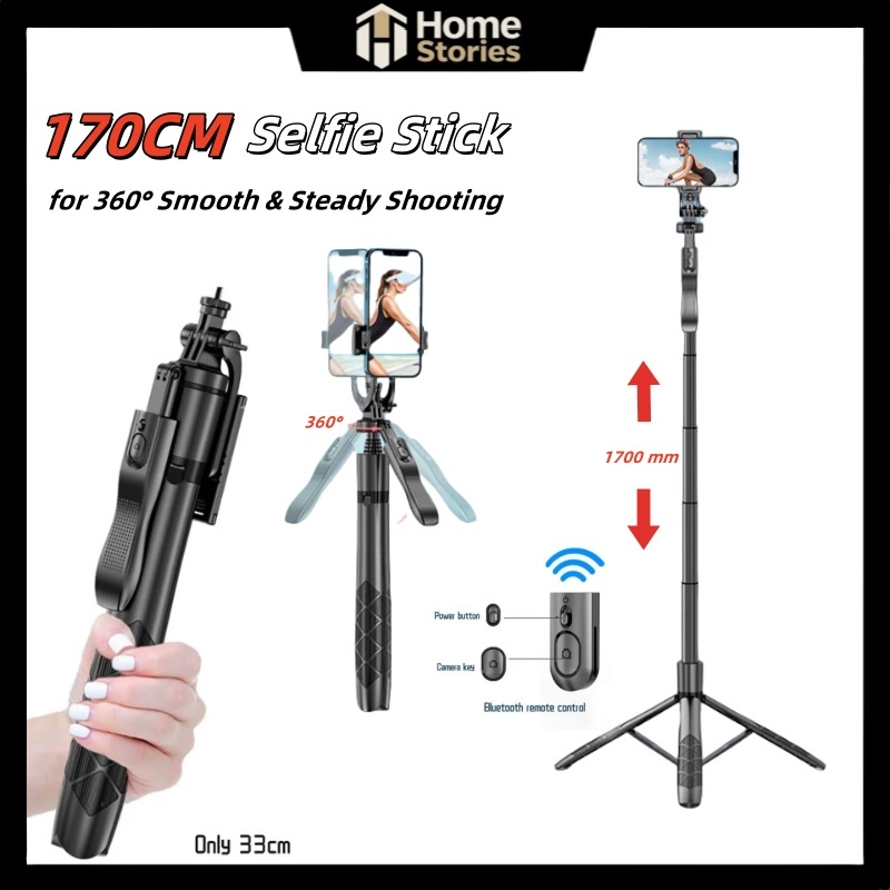 1.7m Bluetooth Selfie Stick 360° Rotating Mobile Phone Stand Tripod ...