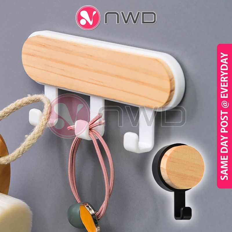 𝗛𝗜𝗚𝗛 𝗦𝗧𝗥𝗘𝗡𝗚𝗧𝗛 》 Wooden Wall Hook Self Sticky Coat Clothes Scarf Hat ...