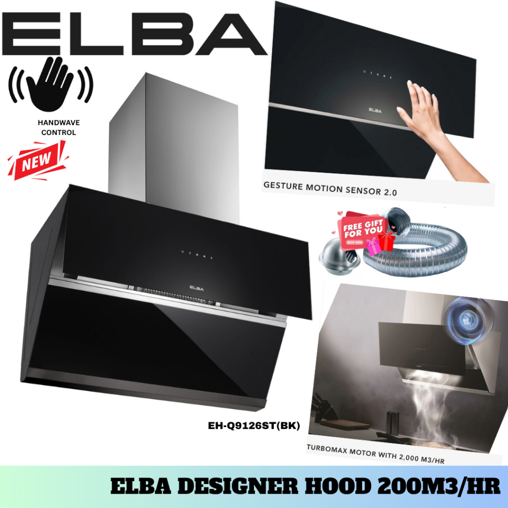 Elba Designer Cooker Hood EH-S9186DC(GR) Gesture Motion Sensor 2800m3 ...