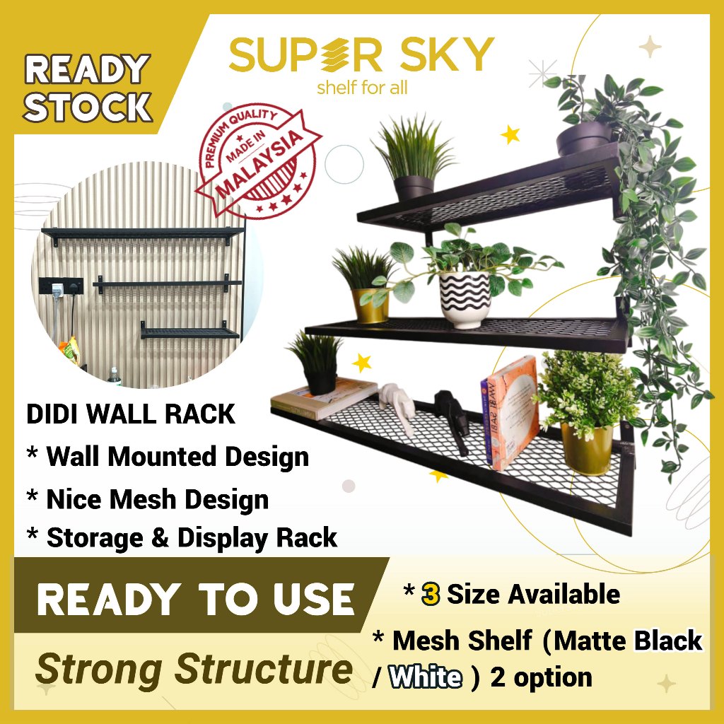 DIDI Wall Mounted Metal Shelf Rack 3 Layer Display Rack Rak Besi ...