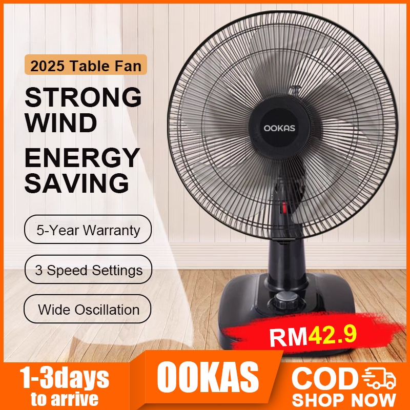 OOKAS Table Fan Kipas Meja Electric Fan 3 Speed Angin kuat Low Noise Oscillating desk fan ...