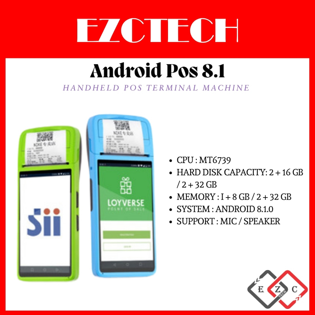 EZCTECH Android Pos 8.1 Billing Pos Machine 4g Handheld Pos Terminal ...