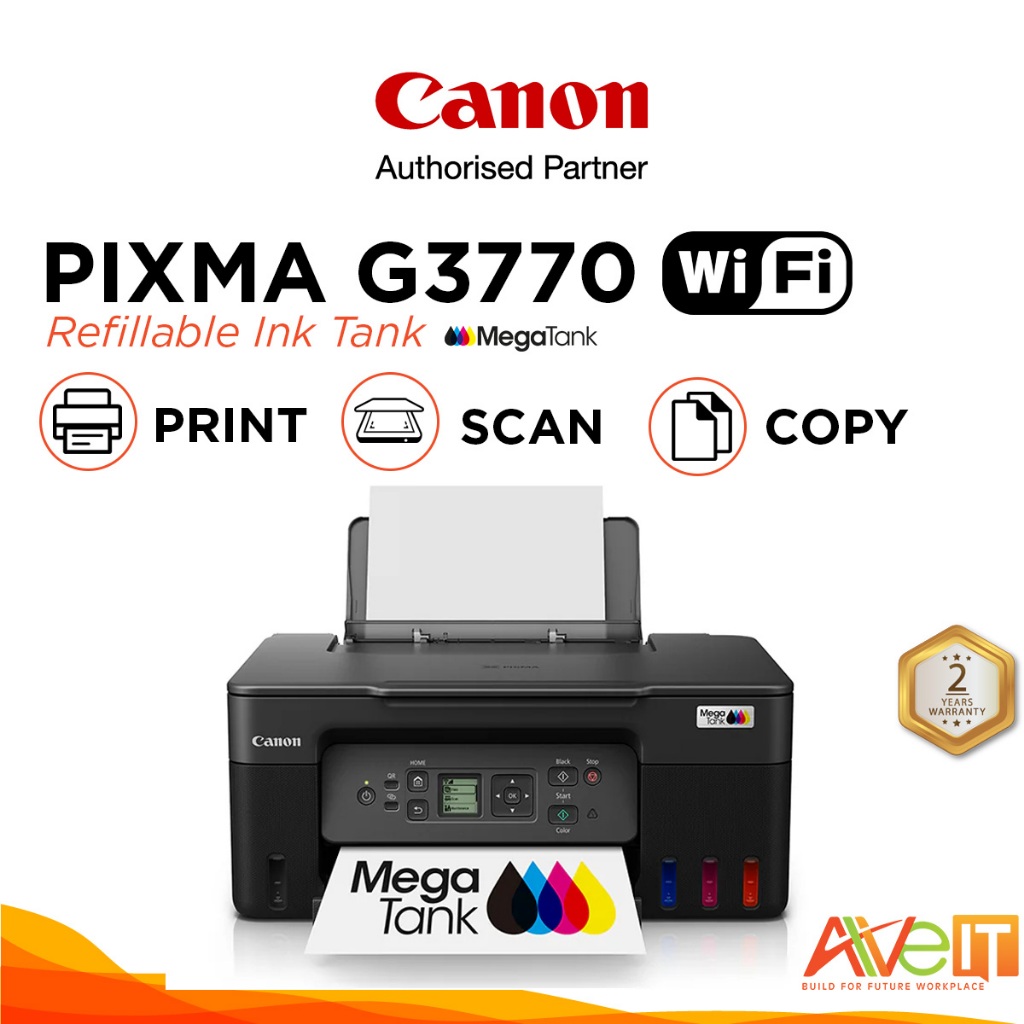 Canon Pixma G3770 Inkjet Refillable Printer A4 3in1 Megatank Wireless ...
