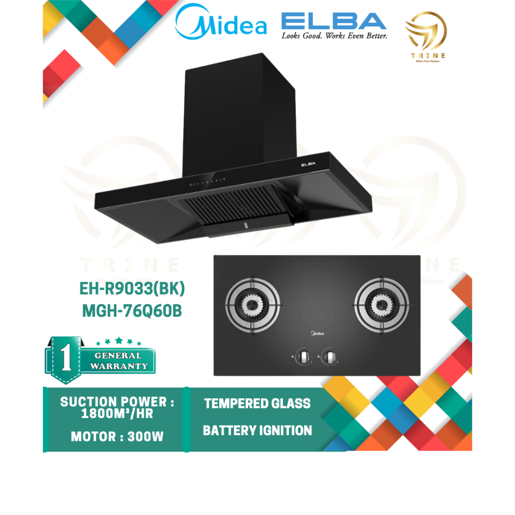 ELBA 1800M³/HR CHIMNEY HOOD EH-R9033(BK) COMBO PACKAGE WITH 2 BURNERS ...