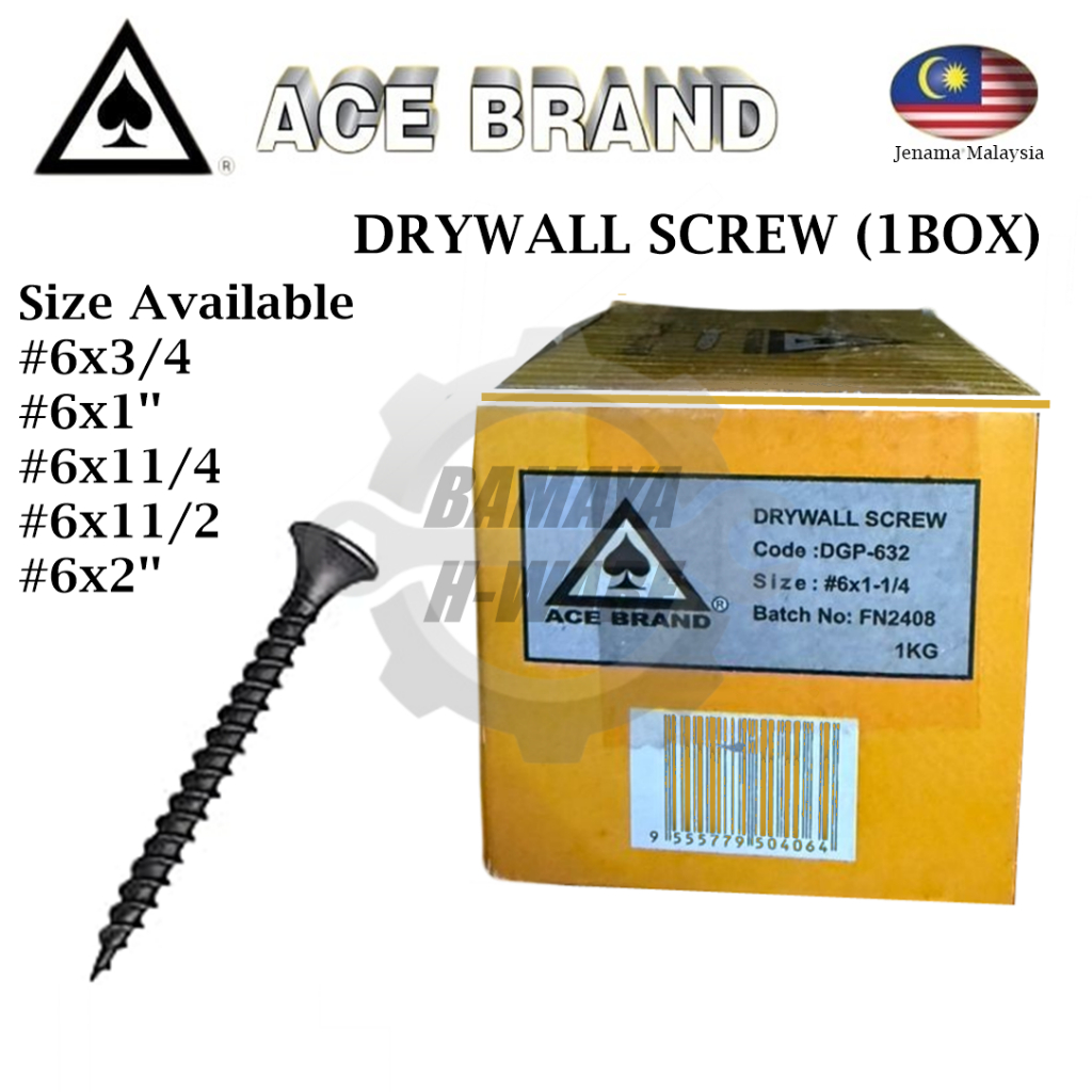 ACE (1box) #6x3/4-2'' Drywall Screws for Wood , Partition.Skru Drywall ...