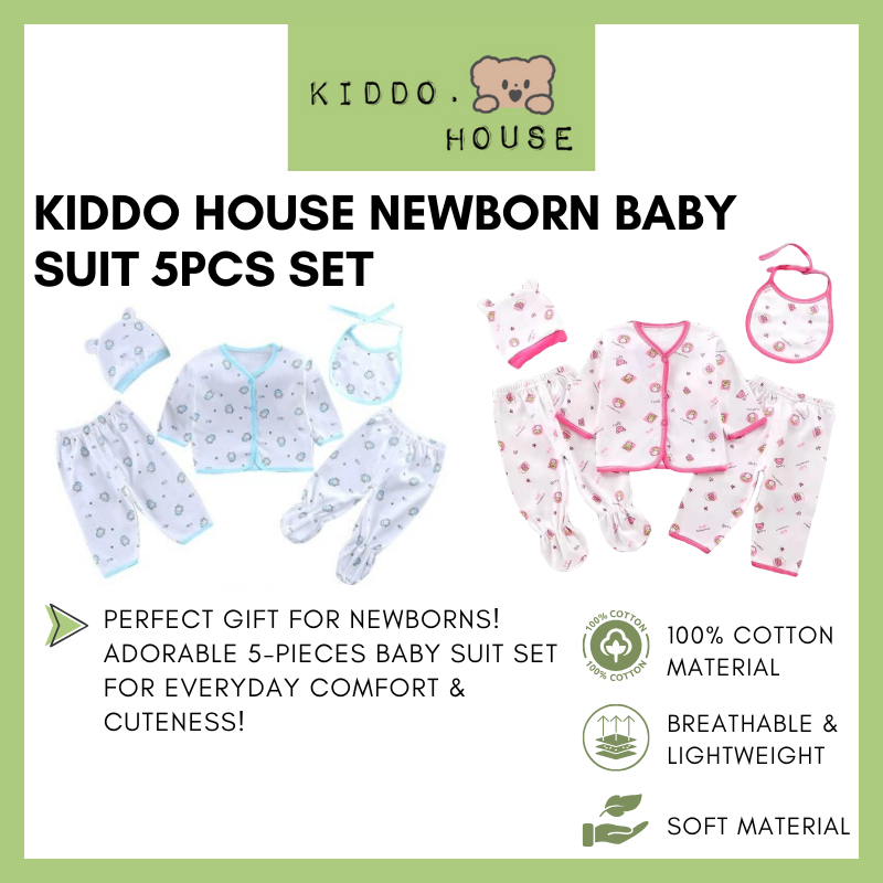 Kiddo House Set Pakaian Bayi 5pcs Set Newborn Baby Suits Top Pants Hats ...