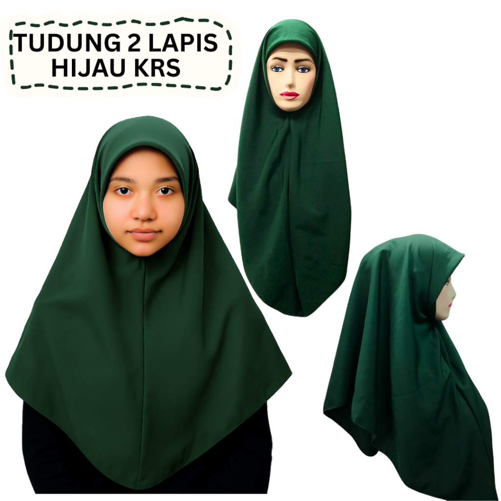 TUDUNG SEKOLAH HIJAU KRS MATERIAL KAIN LICIN JENIS DUA LAPIS READY ...