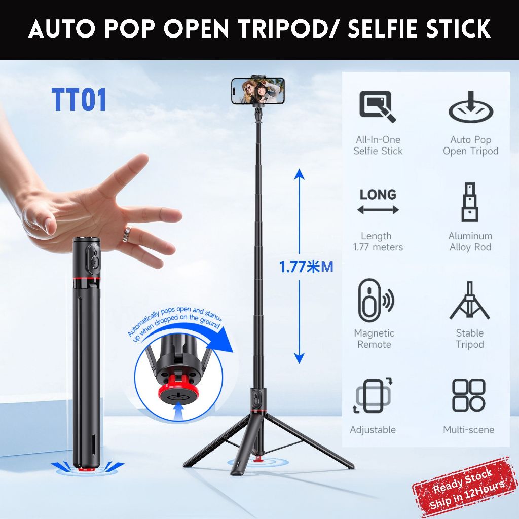 New TT01 Auto Pop Open Tripod For Phone 177cm Bluetooth Remote Nail ...