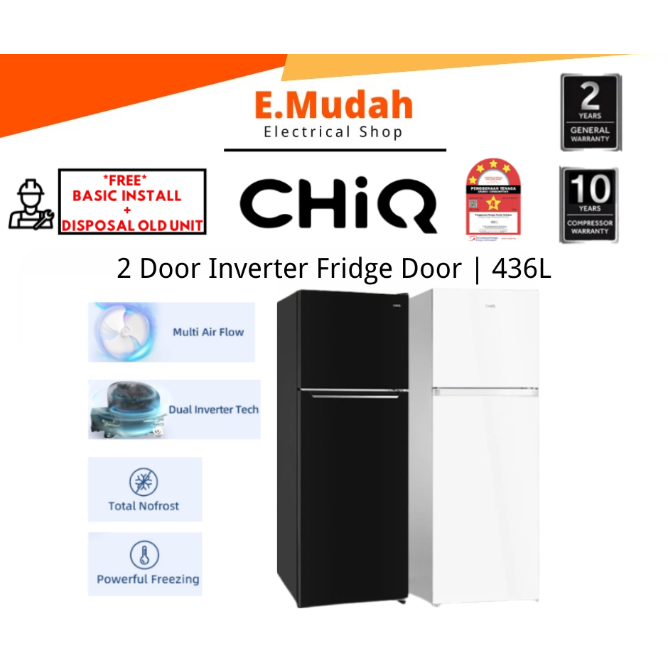 CHIQ 2 Door Inverter Fridge 166L 318L 436L | GlassDoor(White)MetalDoor(Black) | CTM348N-GWH/CTM ...