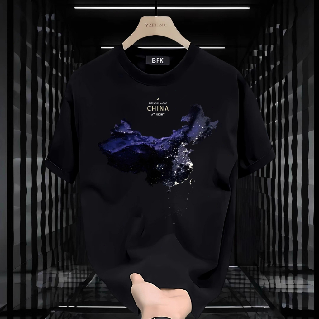 Kaos T Hitam dengan Motif Peta China Berwarna Ungu dan Emas | Shopee ...