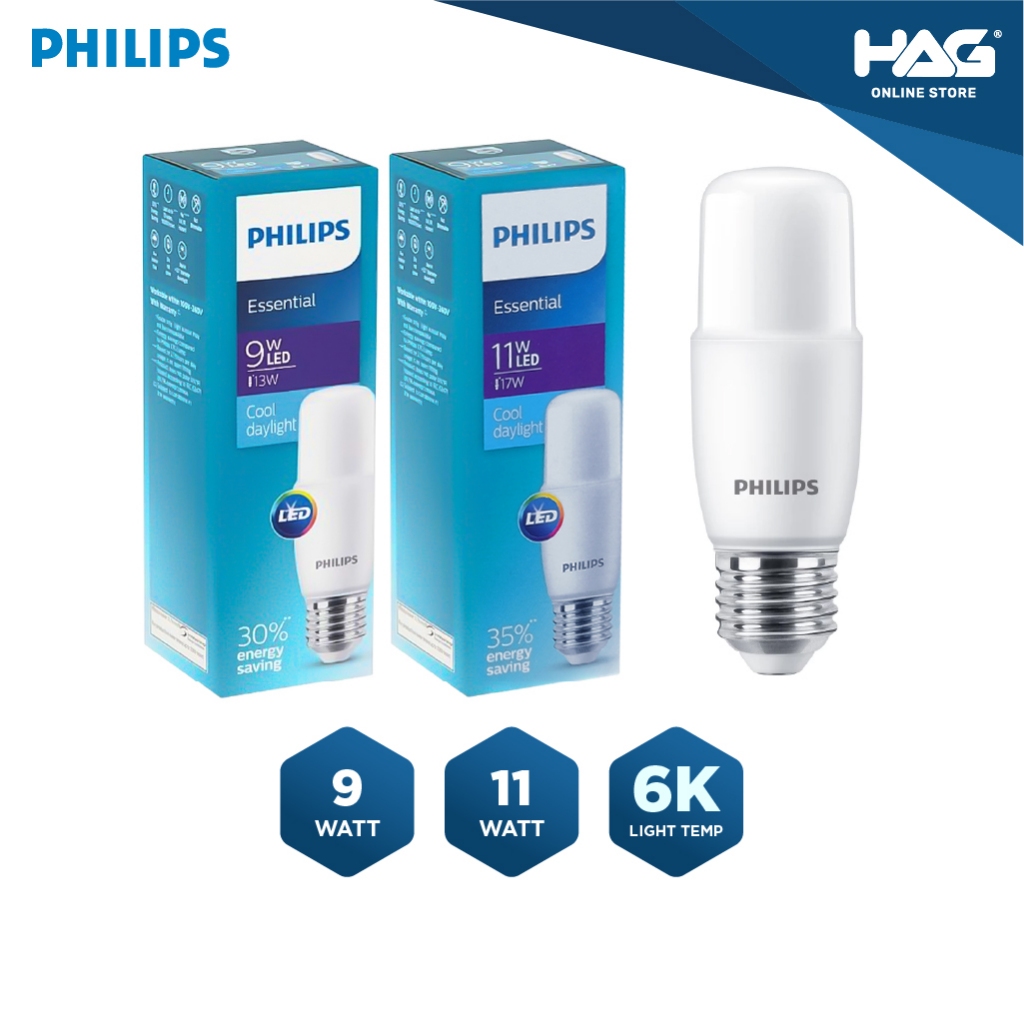 PHILIPS ESSENTIAL LED STICK BULB | 6K E27 9W/11W | Shopee Malaysia