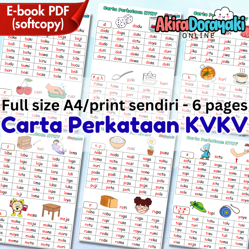 08 Carta Perkataan KVKV [PDF softcopy] belajar membaca bahasa melayu - printable | Shopee Malaysia