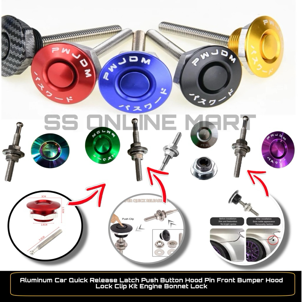 JDM Aluminum Car Quick Release Latch Push Button Hood Pin Front Bumper ...