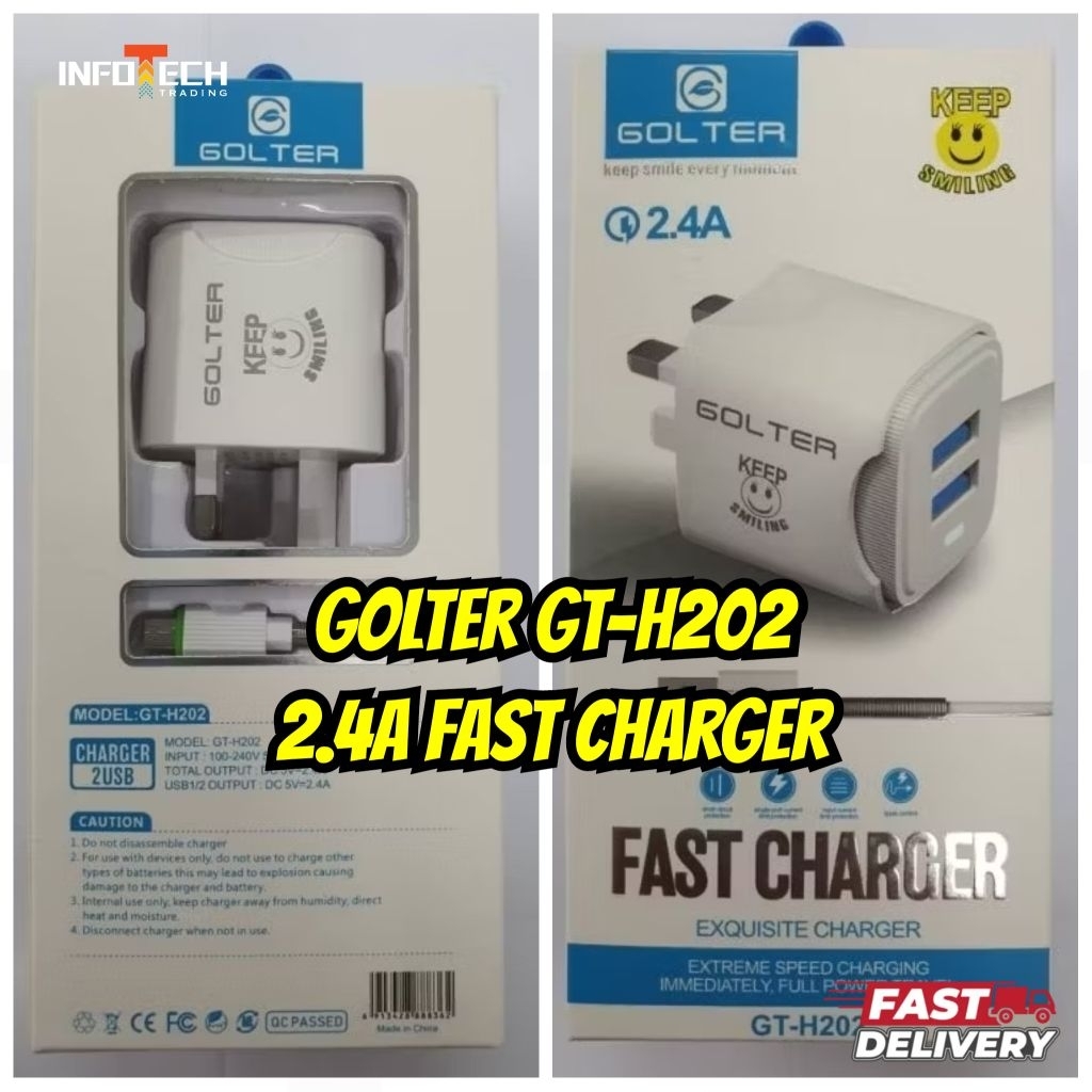 Pengecas Asli Caj Pantas 100% Original Golter GT-H202 2.4A Dual Port ...