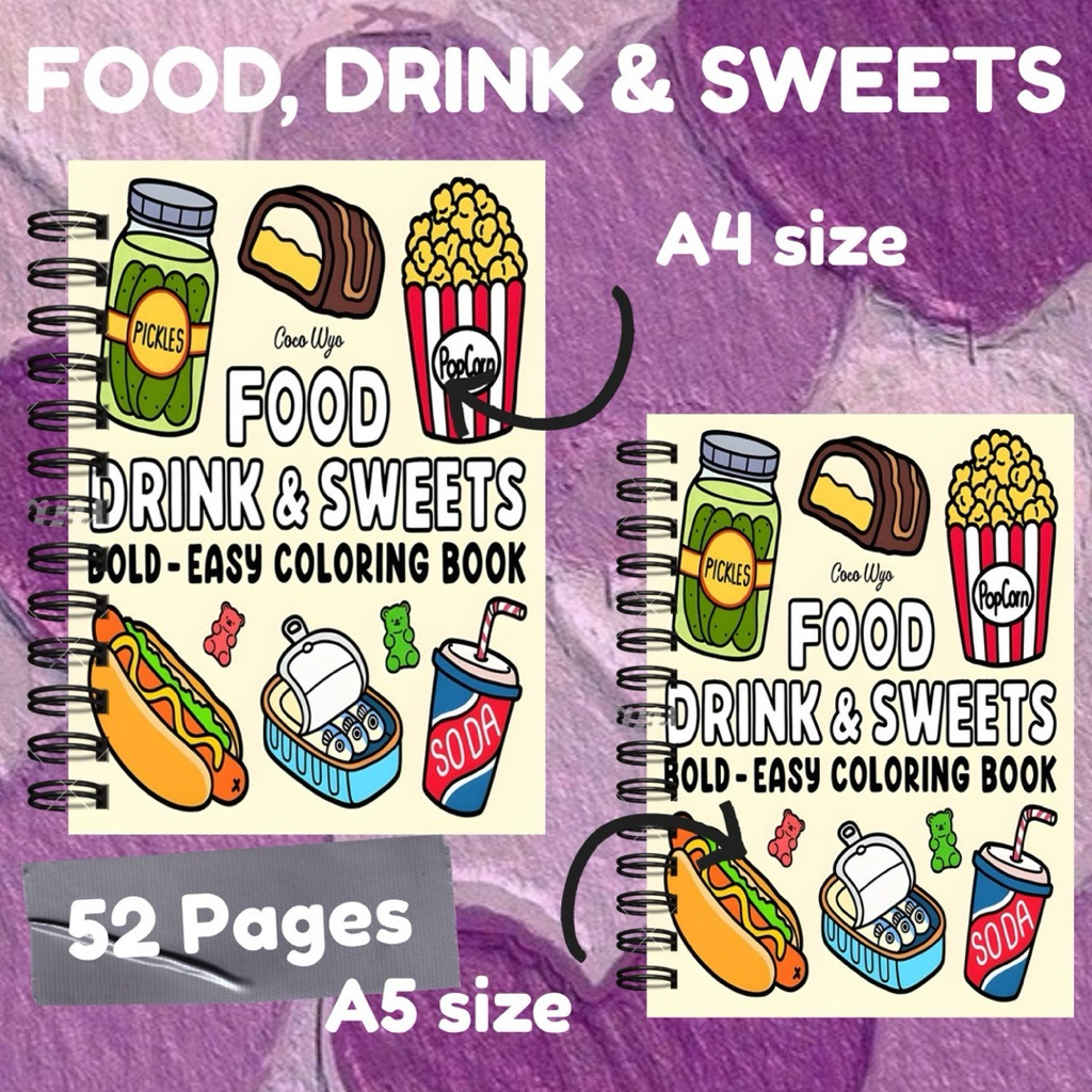 Food Drink & Sweet Coloring book loose paper a cute and cozy coloring ...