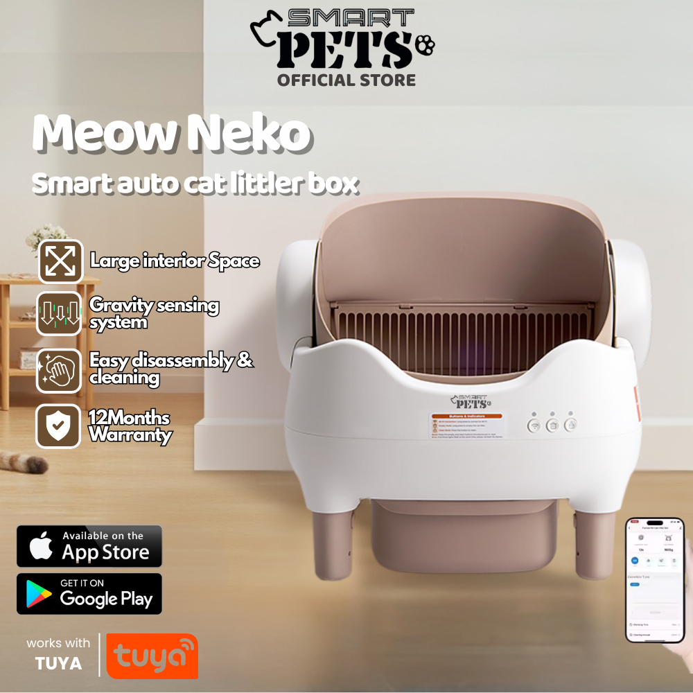 SmartPets Meow Neko 76L Smart Automatic Cat Litter Box with Open Design, 11L Waste Bin & Tuya ...