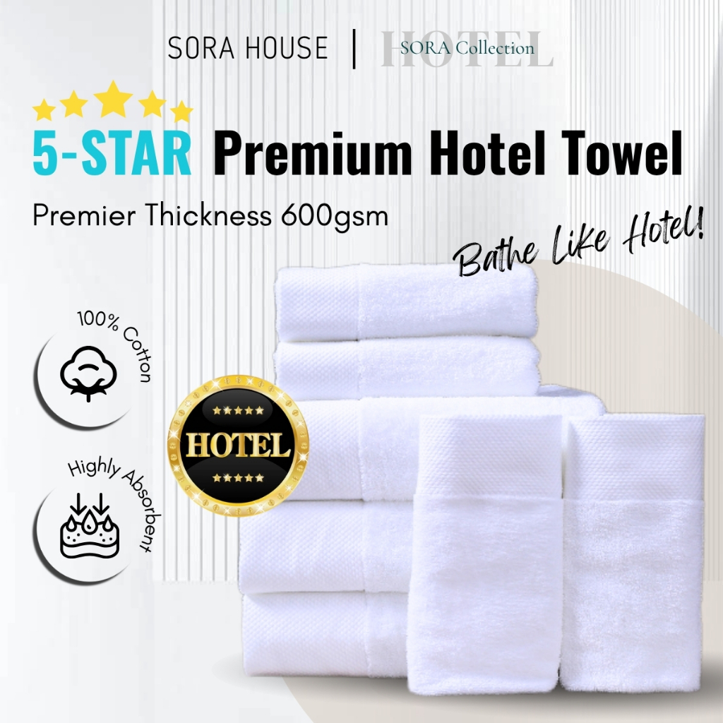 SORA Hotel BATH TOWEL Plain White TUALA MANDI Putih FACE TOWEL Kualiti ...
