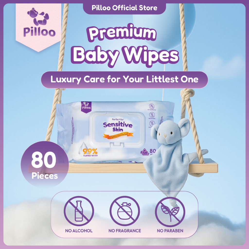 Pilloo Body & Mouth Use Baby Wipes With Plant-based Alcohol-free 80pcs ...