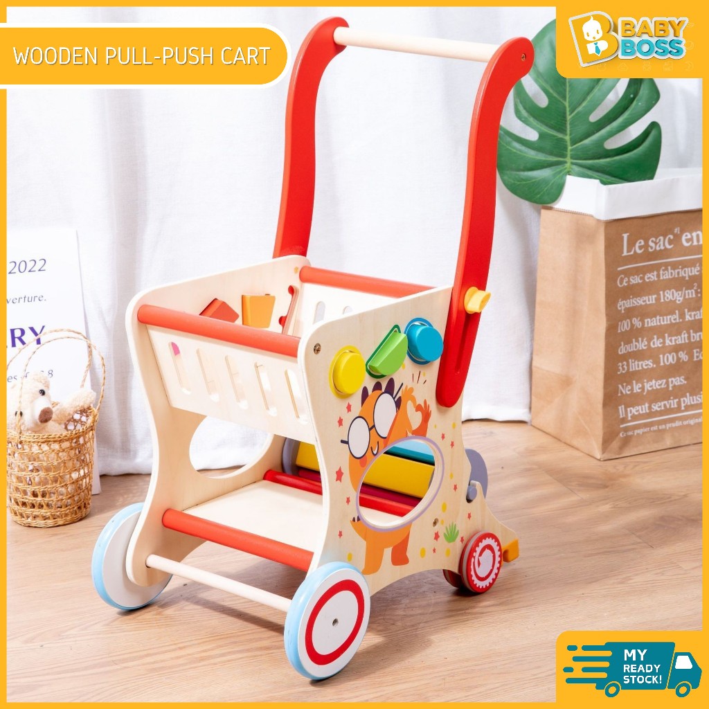 BabyBoss Kid Wooden Pull Push Shopping Cart Supermarket Trolley Mainan ...