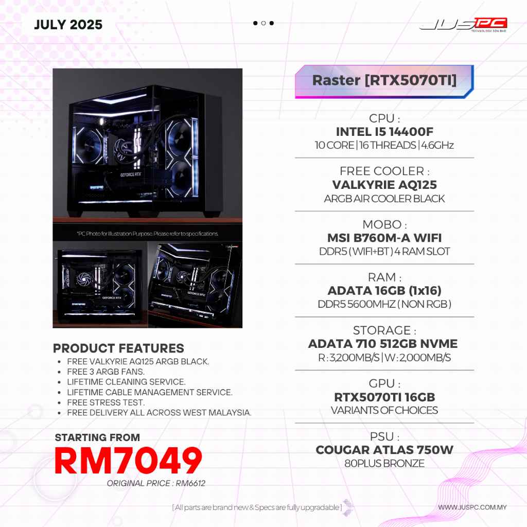 Raster Gaming PC (Intel I5 14400F / RTX 5070 TI) | Shopee Malaysia