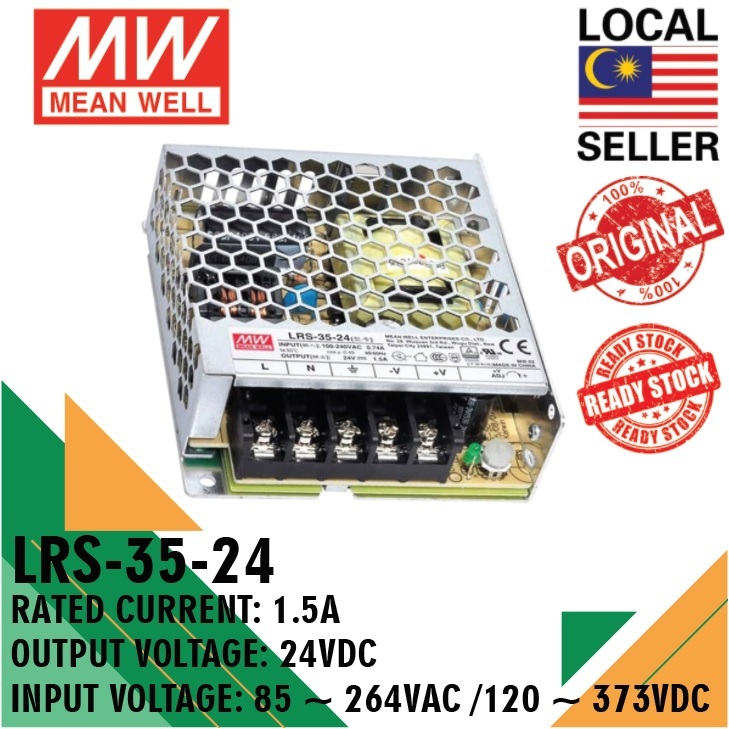 MEANWELL LRS-35-24 24V 35W 1.5A Single Output Switching MeanWell Power Supply | Shopee Malaysia