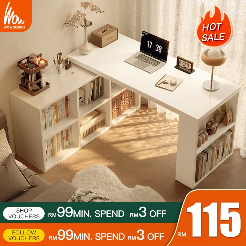 Computer Table Meja Belajar L Shape Study Table with Storage Adjustable ...