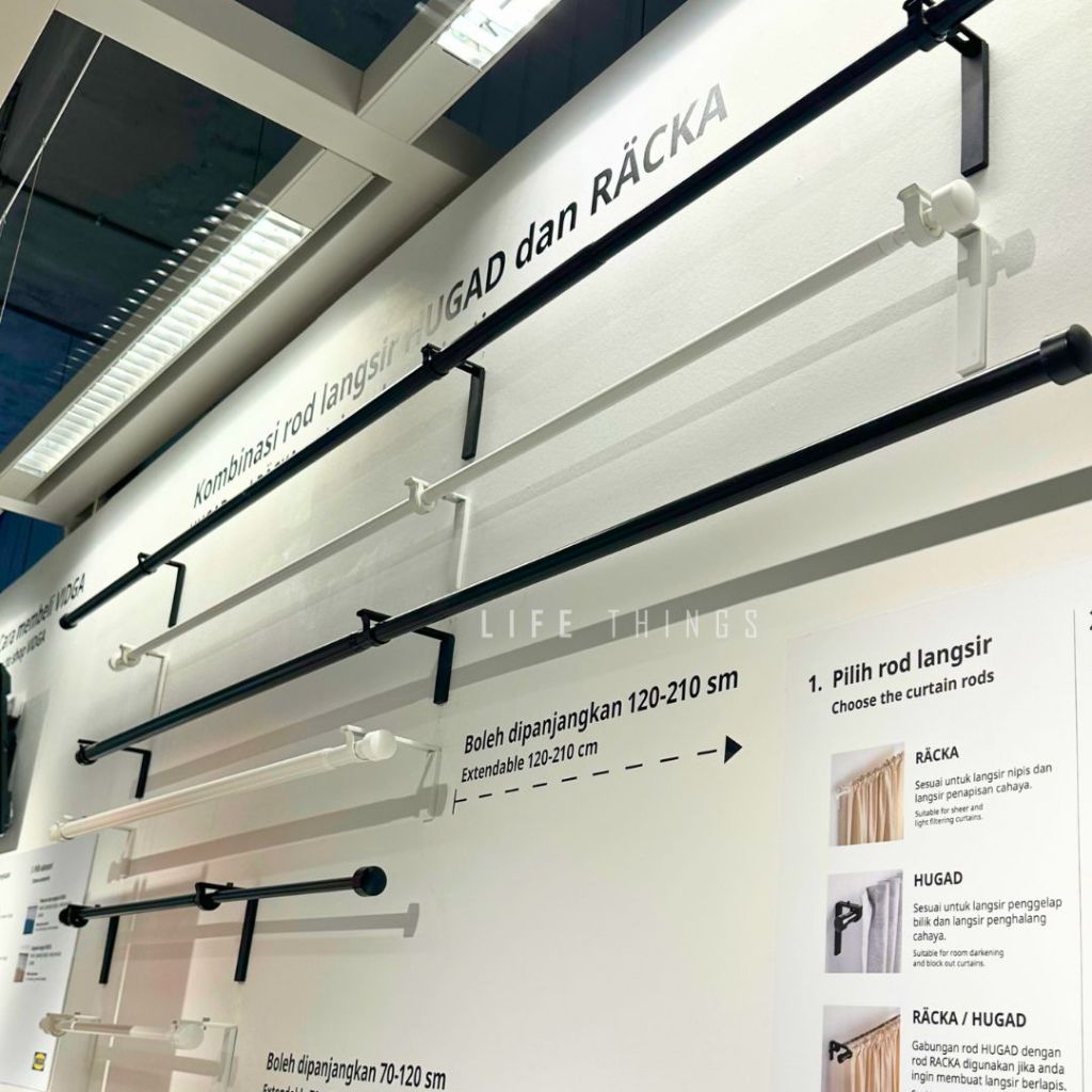 IKEA 𝗥𝗔𝗖𝗞𝗔/𝗛𝗨𝗚𝗔𝗗 Curtain rod, BETYDLIG bracket, rod holder, RAFFIG finials, Rod langsir ...
