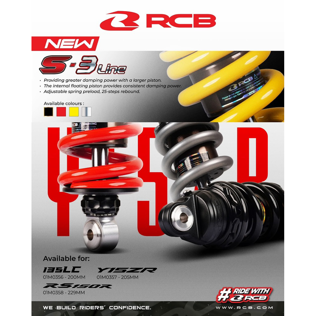 RCB S3 LINE MONOSHOCK RS150 RSX LC135 Y15ZR Y16ZR SYM HUSKY CBR150R ...