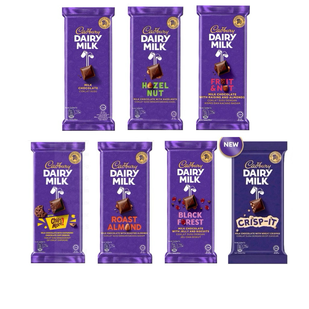 CADBURY Chocolate Bar 135g 130g Milk | Hazelnut | Roast Almond | Fruit & Nut | Black Forest ...