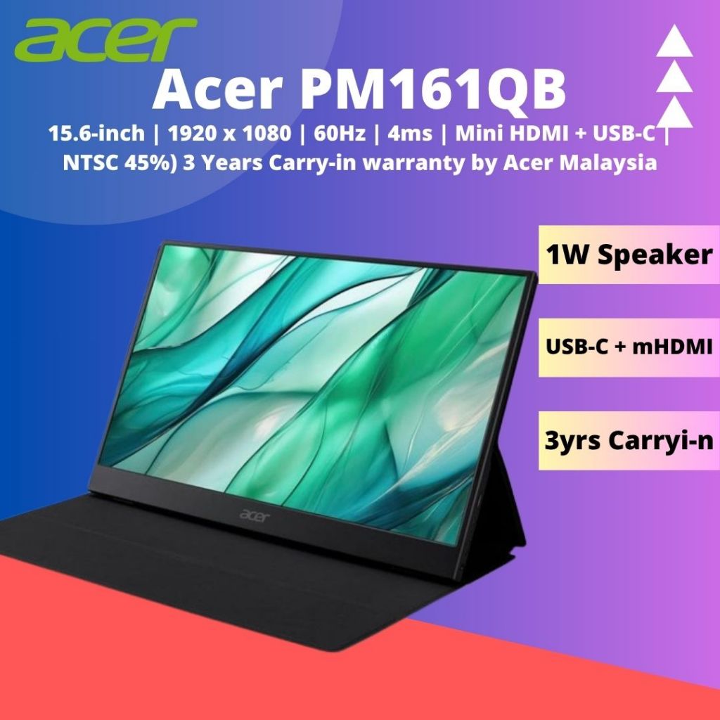 ACER Portable Monitor PM161QB - 15.6" IPS/FHD/60Hz/Mini HDMI/USB-C WT ...