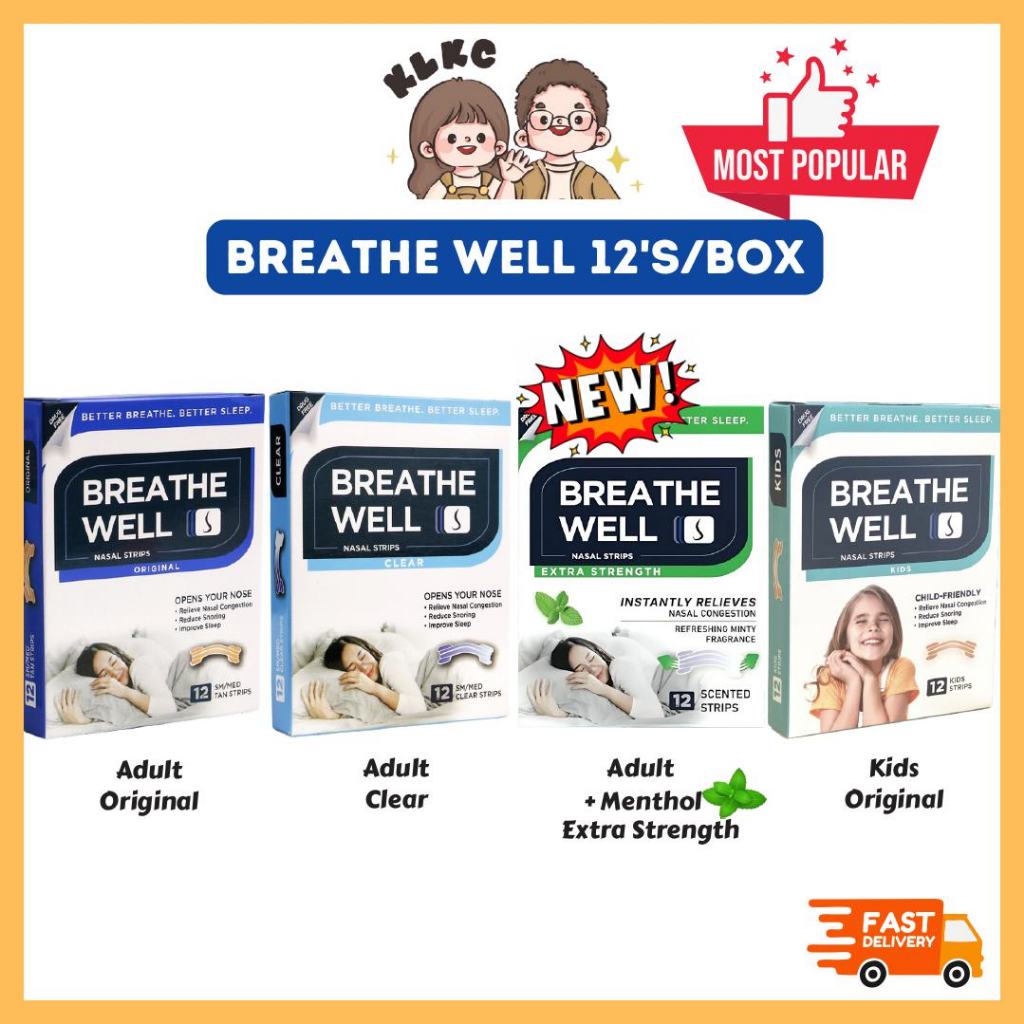 BREATHE WELL Nasal Strips Adult (Original/Clear/Methol) / Kids (Original) 12's/BOX | Shopee Malaysia