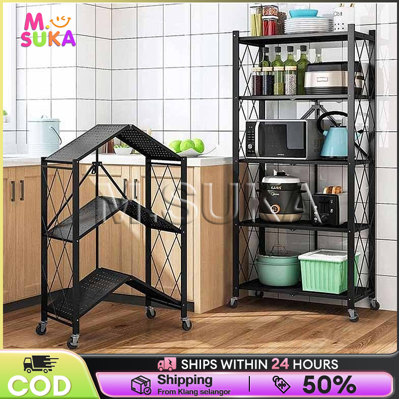 2/3/4/5 Layers Simple Foldable Rak Kitchen Rack Oven Shelf besi ...