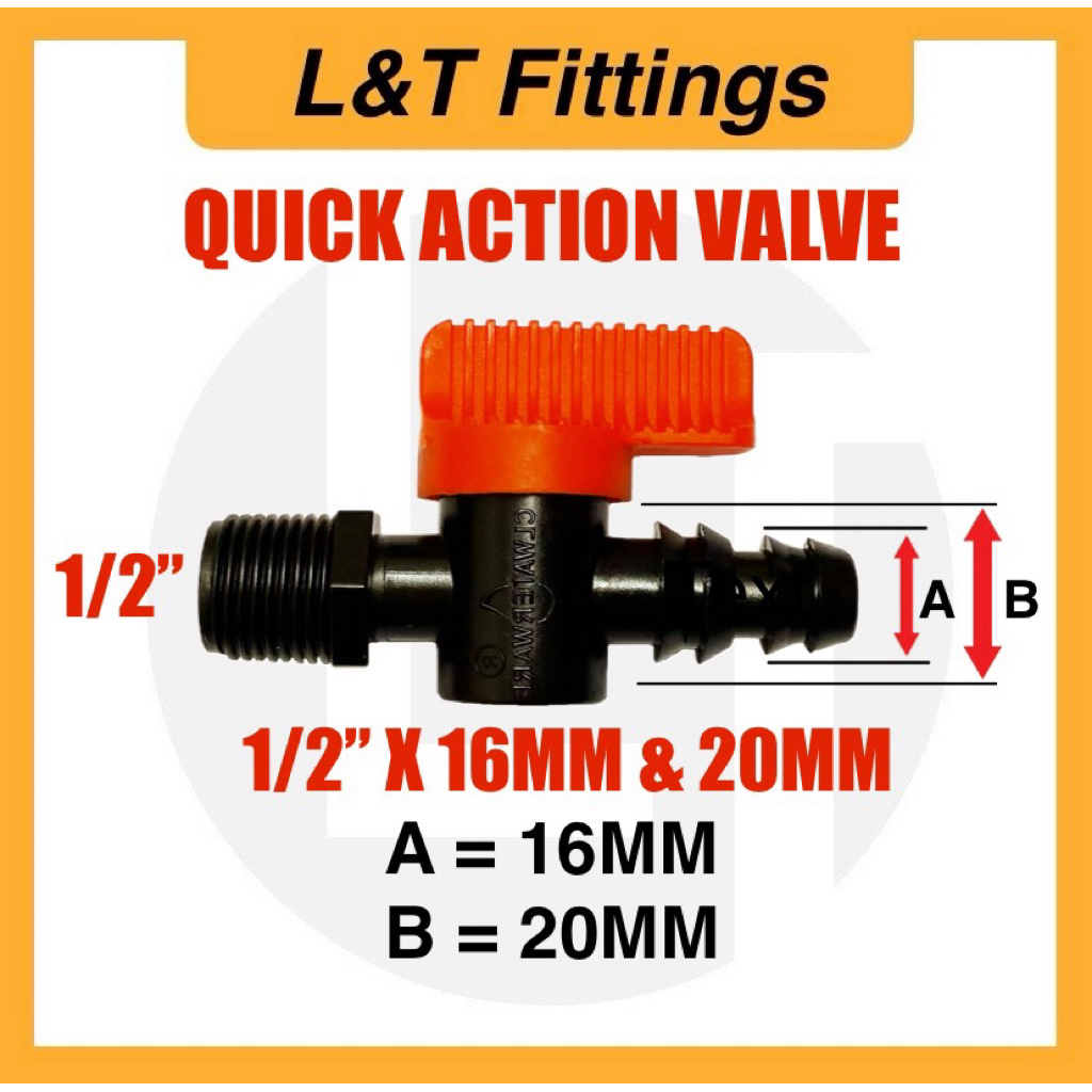 1/2” & 3/4” X 16MM / 20MM QUICK ACTION VALVE LDPE TUBING POLYPIPE ...