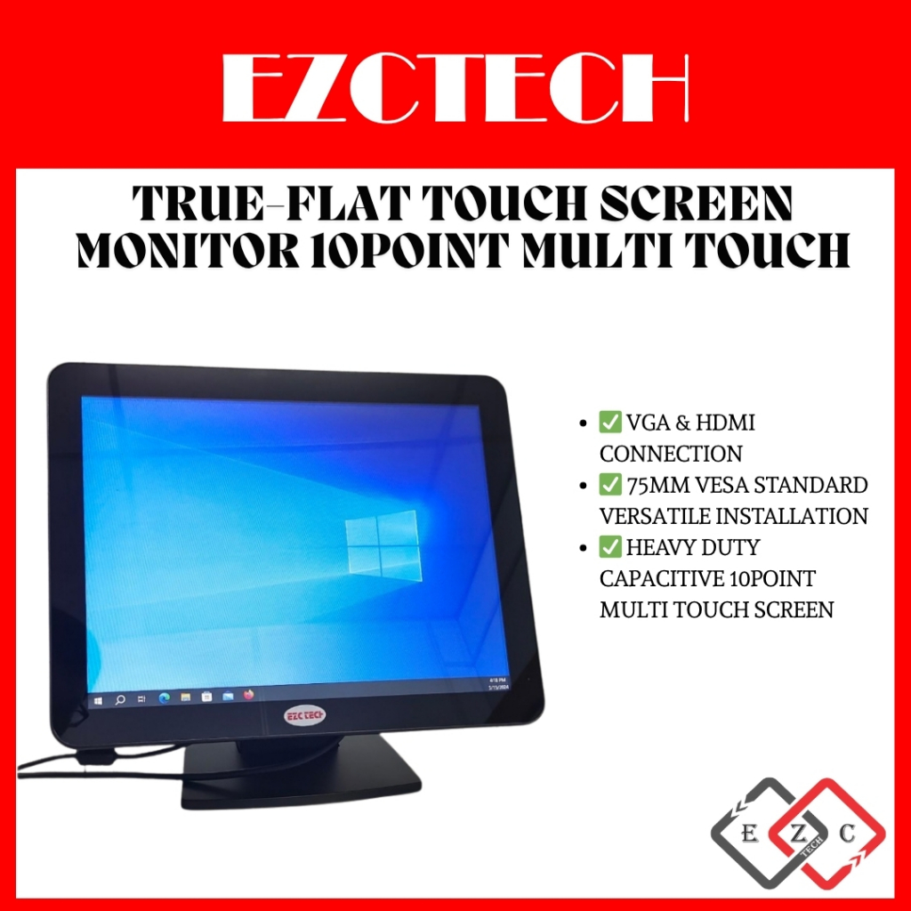EZCTECH 15" / 15.6" / 17"inch Capacitive True-Flat Touch Screen Monitor 10point Multi Touch ...